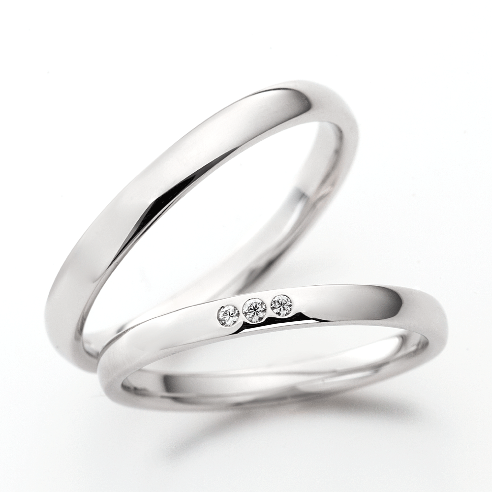 〈HARMONY〉Platinum Wedding Rings – Women’s with 0.02ct Diamond / Men’s – AGLOBE