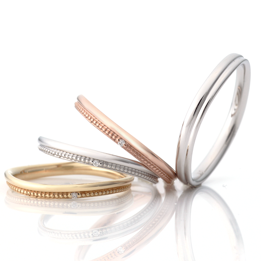 〈CARA〉Gold Wedding Rings – Women’s with Diamond / Men’s White Gold – AGLOBE