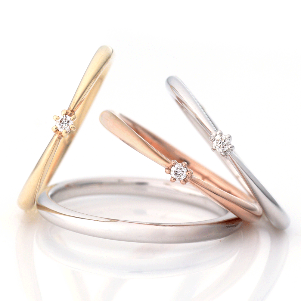 〈STELLA〉Gold Wedding Rings – Women’s with Diamond / Men’s White Gold ...
