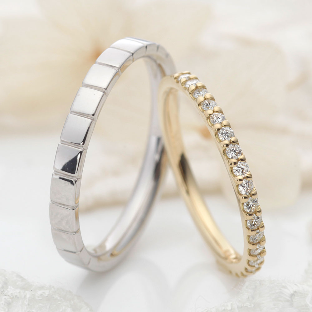 〈ECLAIR〉Half Eternity Rings – Women’s Yellow Gold 0.25ct / Men’s Plati ...