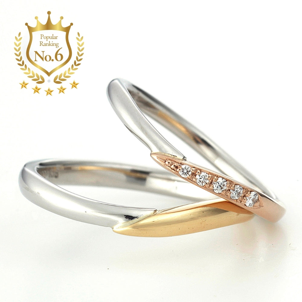 〈ETERNA〉Platinum & K18 Gold Wedding Rings – Women’s with 0.04ct Diamon ...